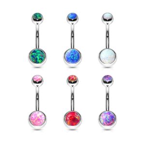 Pierced Owl 14GA 316L Stainless Steel Double Synthetic Opal Belly Button Ring (White)