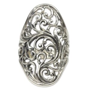 novica artisan handmade sterling silver cocktail ring crafted from indonesia no stone bohemian [ring front 1.3 in l x 0.8 in w x 0.1 in h band width 4 mm w] ' sukawati fern'