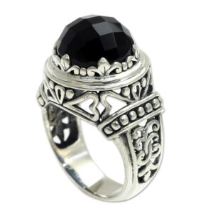 novica artisan handmade .925 sterling silver onyx cocktail ring silver from bali sterling single stone indonesia birthstone 'midnight queen'