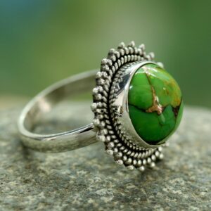 NOVICA Artisan Handmade .925 Sterling Silver Cocktail Ring Green Composite Turquoise Reconstituted India Greenery Bollywood 'Verdant Promise'