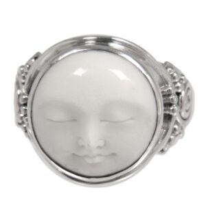 novica artisan handmade bone ring crafted .925 sterling silver cocktail no stone indonesia 'face of the moon'