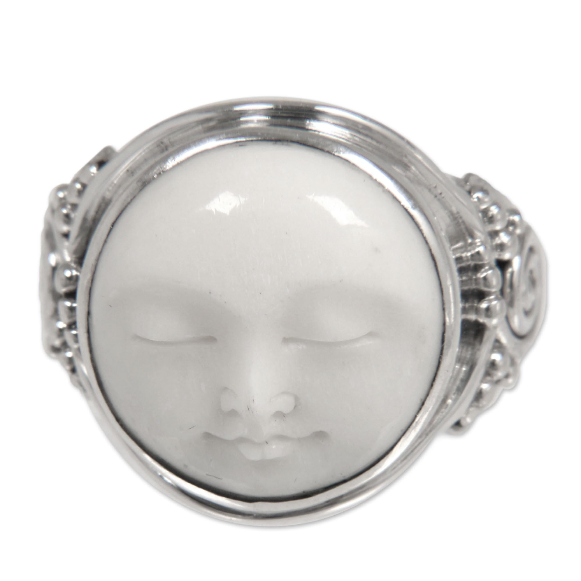 NOVICA Artisan Handmade Bone Ring Crafted .925 Sterling Silver Cocktail No Stone Indonesia 'Face of The Moon'