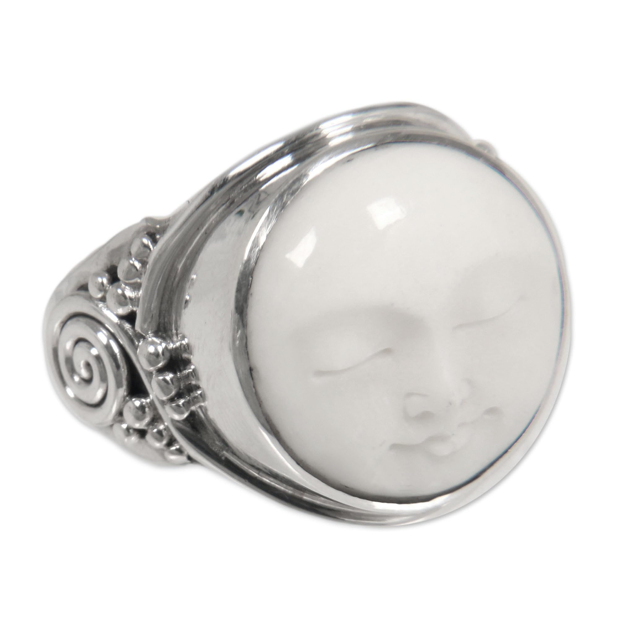 NOVICA Artisan Handmade Bone Ring Crafted .925 Sterling Silver Cocktail No Stone Indonesia 'Face of The Moon'