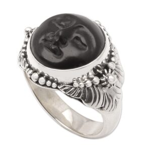 novica artisan handmade ebony cocktail ring crafted wood silver sterling indonesia 'amun ra'