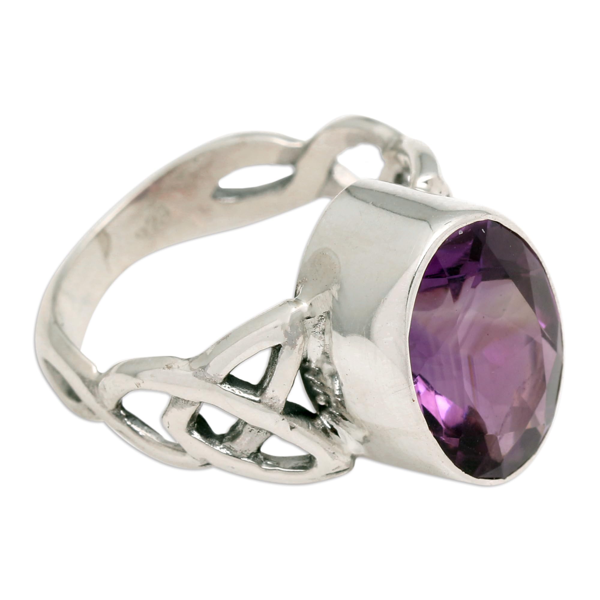 NOVICA Artisan Handmade .925 Sterling Silver Amethyst Cocktail Ring Indonesia Purple Single Stone Gemstone Birthstone 'Lavender Moon'