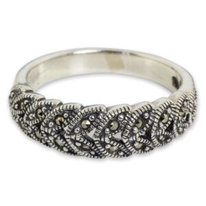 novica artisan handcrafted marcasite cocktail ring sterling silver grey thailand leaf tree [ring front 0.2 in l x 0.8 in w band width 3 mm w] ' olive garland'