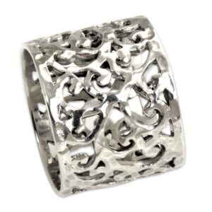 novica artisan handmade sterling silver band ring floral no stone indonesia bohemian [band width 17 mm w] ' exotic bali'