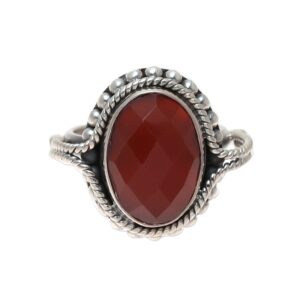 novica artisan handmade carnelian cocktail ring artisan crafted sterling silver jewelry red single stone india marsala birthstone [crownbezel 0.8 in l x 0.7 in w x 0.3 in h band width 2 mm w] ' sun