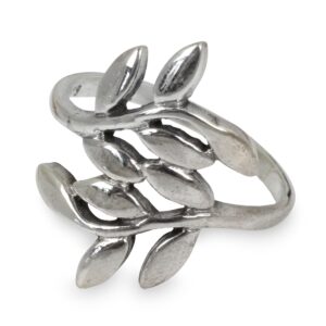 novica artisan handmade .925 sterling silver wrap ring thailand leaf tree [0.6 in l x 0.8 in w] 'olive wreath'