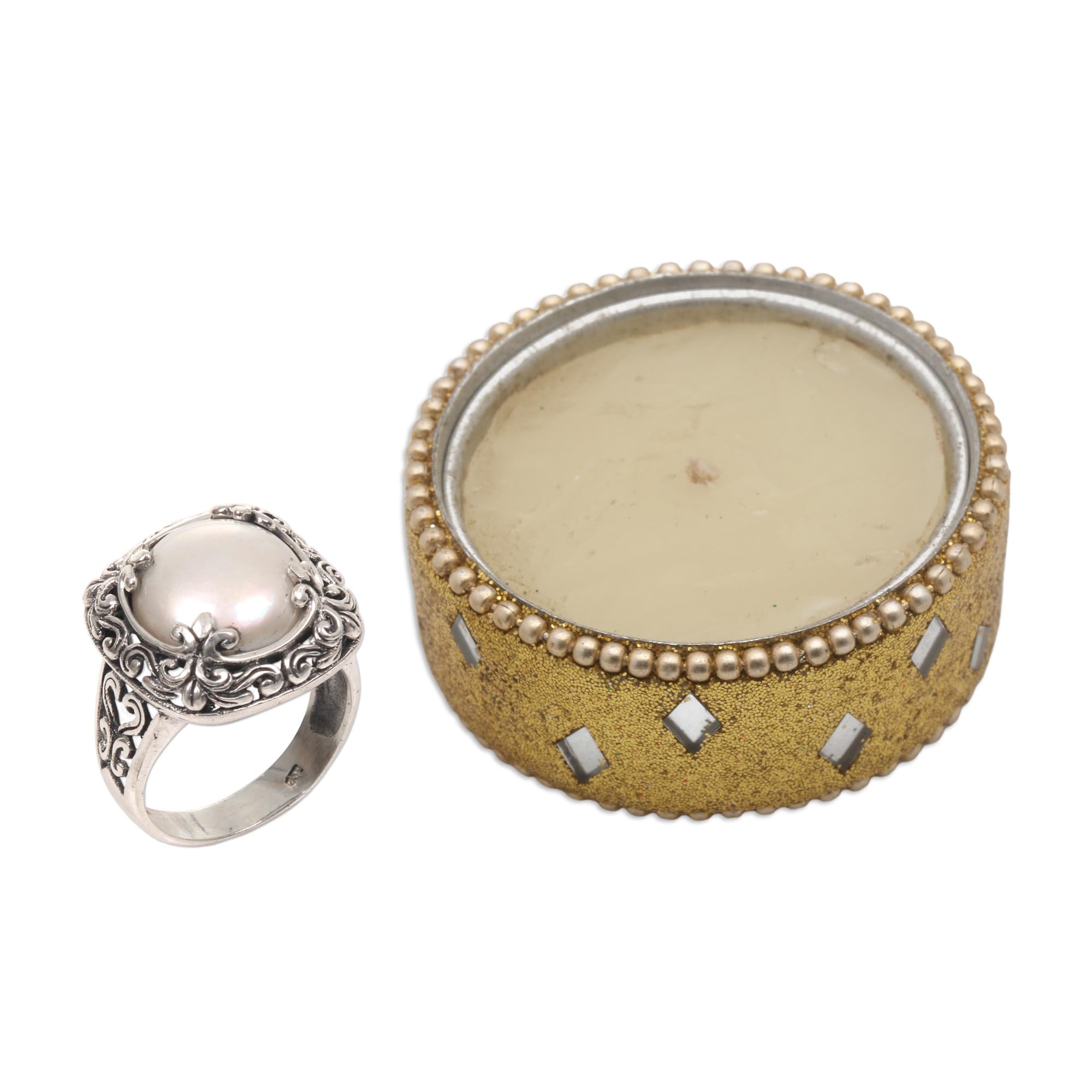 NOVICA Artisan Handmade Cultured Freshwater Pearl Cocktail Ring .925 Sterling Silver Floral Motif White Indonesia Birthstone White Lunar'