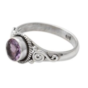 NOVICA Artisan Handmade Amethyst Cocktail Ring Artisan Crafted Silver from India Sterling Purple Single Stone Birthstone [ring Front 0.2 in H x 0.3 in Diam. Band Width 3 mm W] ' Assam Orchid'