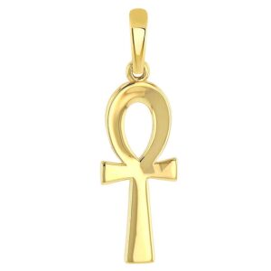 Jewelry America Solid 14k Yellow Gold Polished Egyptian Ankh Cross Charm Pendant with Chain Necklace, 18"