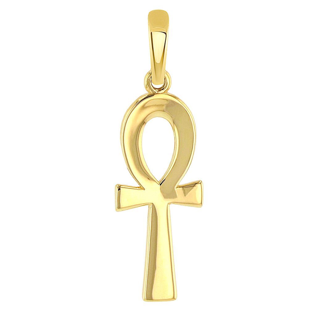 Jewelry America Solid 14k Yellow Gold Polished Egyptian Ankh Cross Charm Pendant with Chain Necklace, 18"