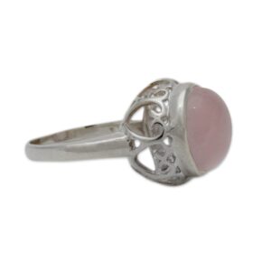 novica artisan handmade rose quartz solitaire ring jewelry sterling silver pink india cashmere pale dogwood heart birthstone [crownbezel 0.5 in h x 0.5 in diam. band width 2 mm w] ' romantic delhi'