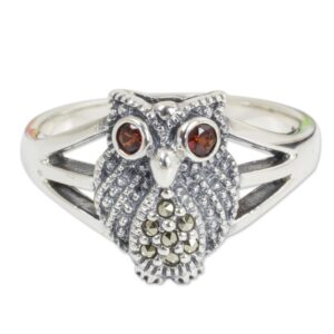 novica artisan handmade marcasite garnet cocktail ring thai sterling silver grey red thailand animal themed birthstone bird [crownbezel 0.5 in l x 0.4 in w x 0.2 in h band width 3 mm w] ' little