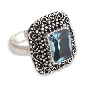 novica artisan handmade blue topaz cocktail ring sterling silver single stone indonesia placid serenity birthstone [crownbezel 0.7 in l x 0.7 in w x 0.2 in h band width 3 mm w] ' java skies'