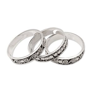 novica artisan handmade sterling silver stacking rings set of 3 no stone band indonesia bohemian [band width 10 mm w] ' together' set of 3