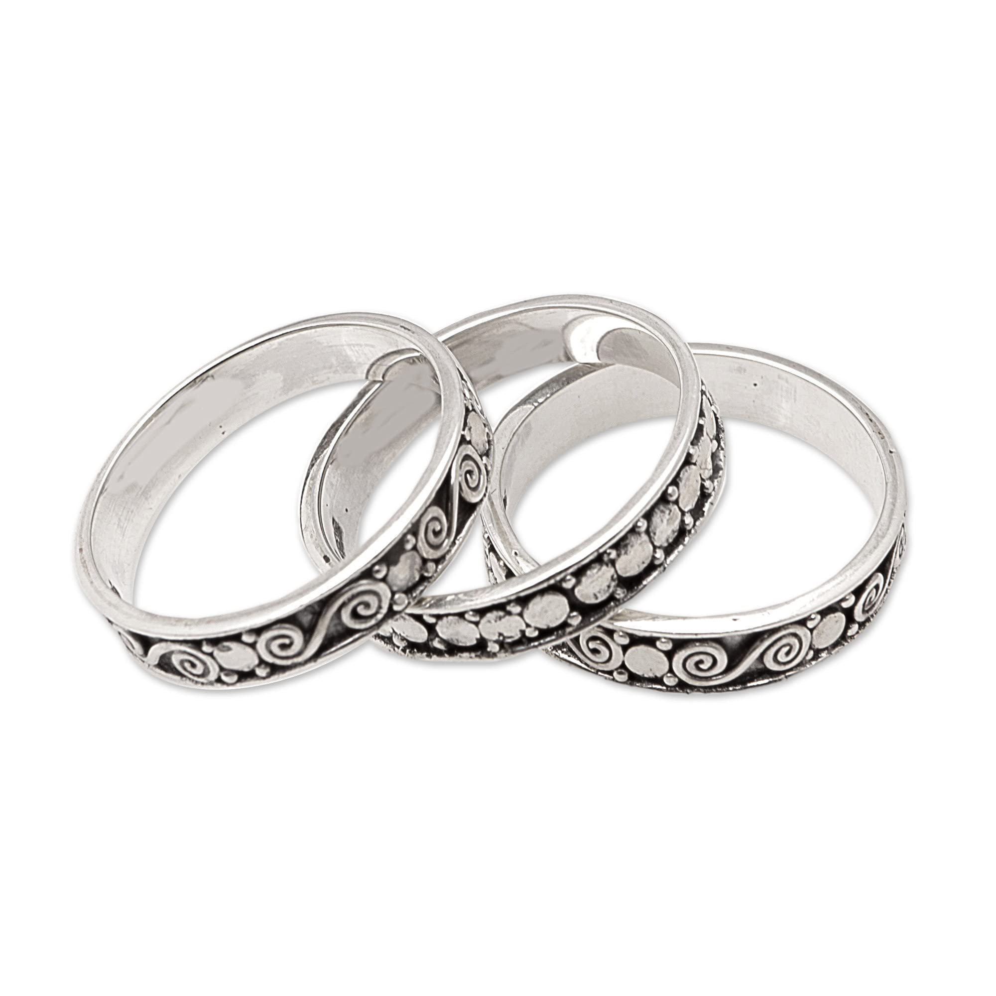 NOVICA Artisan Handmade Sterling Silver Stacking Rings Set of 3 No Stone Band Indonesia Bohemian [band Width 10 mm W] ' Together' Set of 3