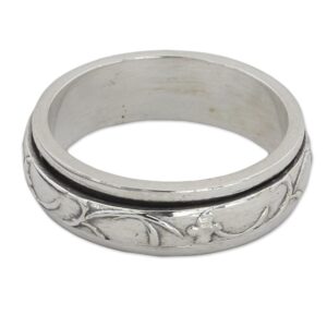 novica artisan handmade sterling silver meditation spinner ring artisan crafted from india no stone band [band width 5 mm w] ' spinning vines'