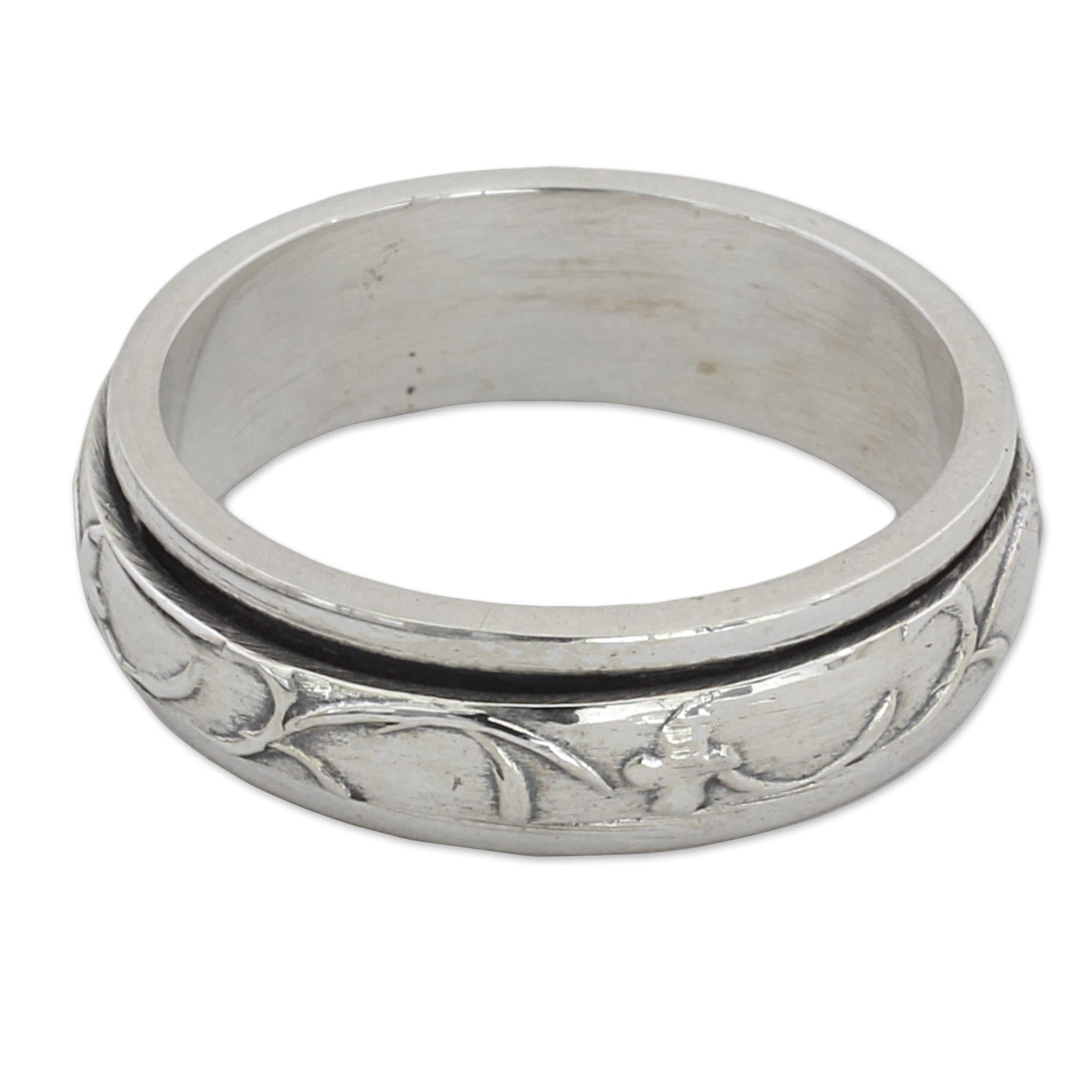 NOVICA Artisan Handmade Sterling Silver Meditation Spinner Ring Artisan Crafted from India No Stone Band [band Width 5 mm W] ' Spinning Vines'