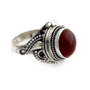 novica artisan handmade carnelian cocktail ring sterling silver red indonesia marsala floral birthstone [crownbezel 0.6 in l x 0.7 in w x 0.4 in h band width 3 mm w] ' bali secrets'