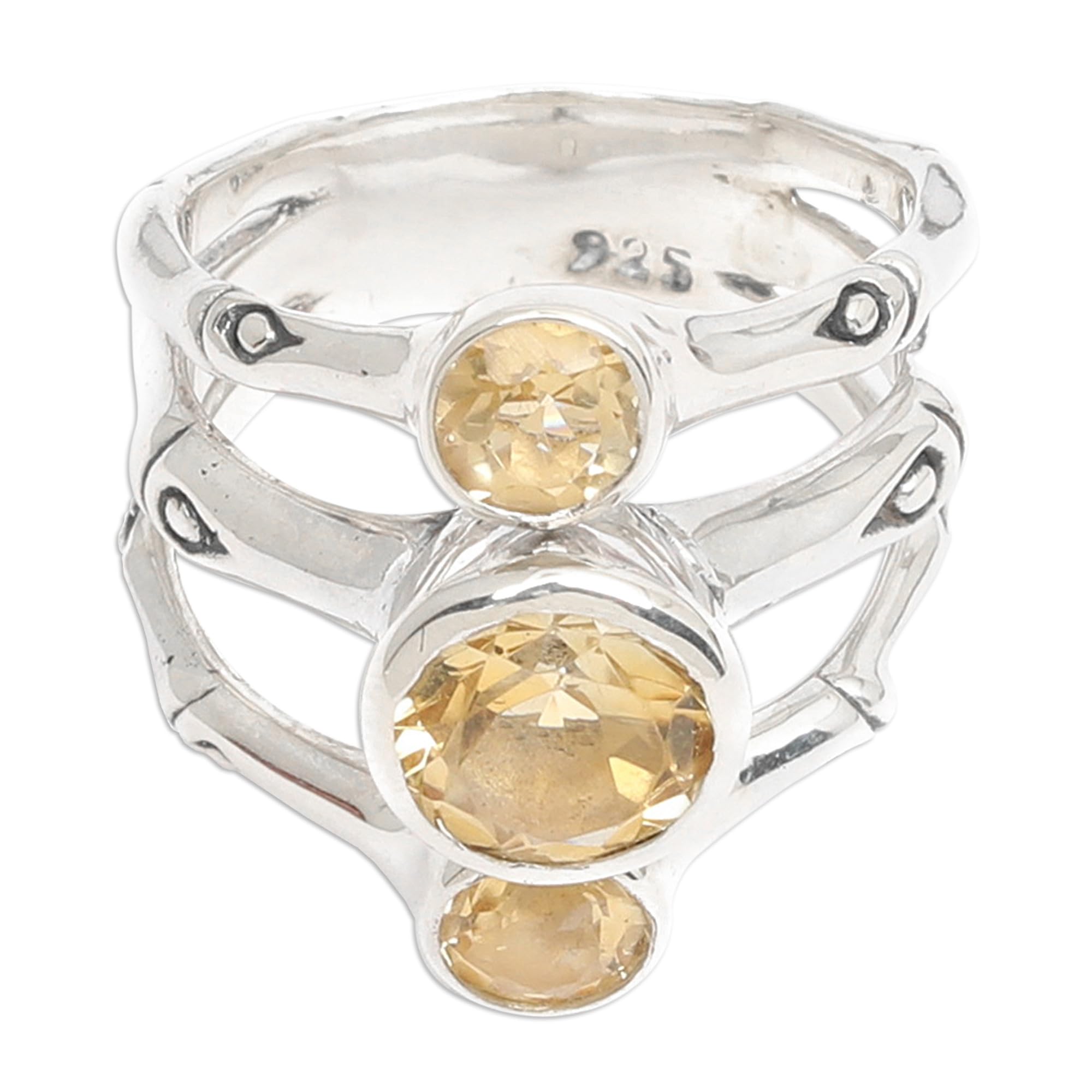 NOVICA Artisan Handmade Citrine Multistone Ring Sterling Silver Indonesia Yellow Cocktail Spicy Mustard Primrose Leaf Tree Birthstone [ring Front 0.8 in L x 0.4 in W x 0.4 in H Band Width 7 mm W] '