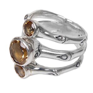 NOVICA Artisan Handmade Citrine Multistone Ring Sterling Silver Indonesia Yellow Cocktail Spicy Mustard Primrose Leaf Tree Birthstone [ring Front 0.8 in L x 0.4 in W x 0.4 in H Band Width 7 mm W] '