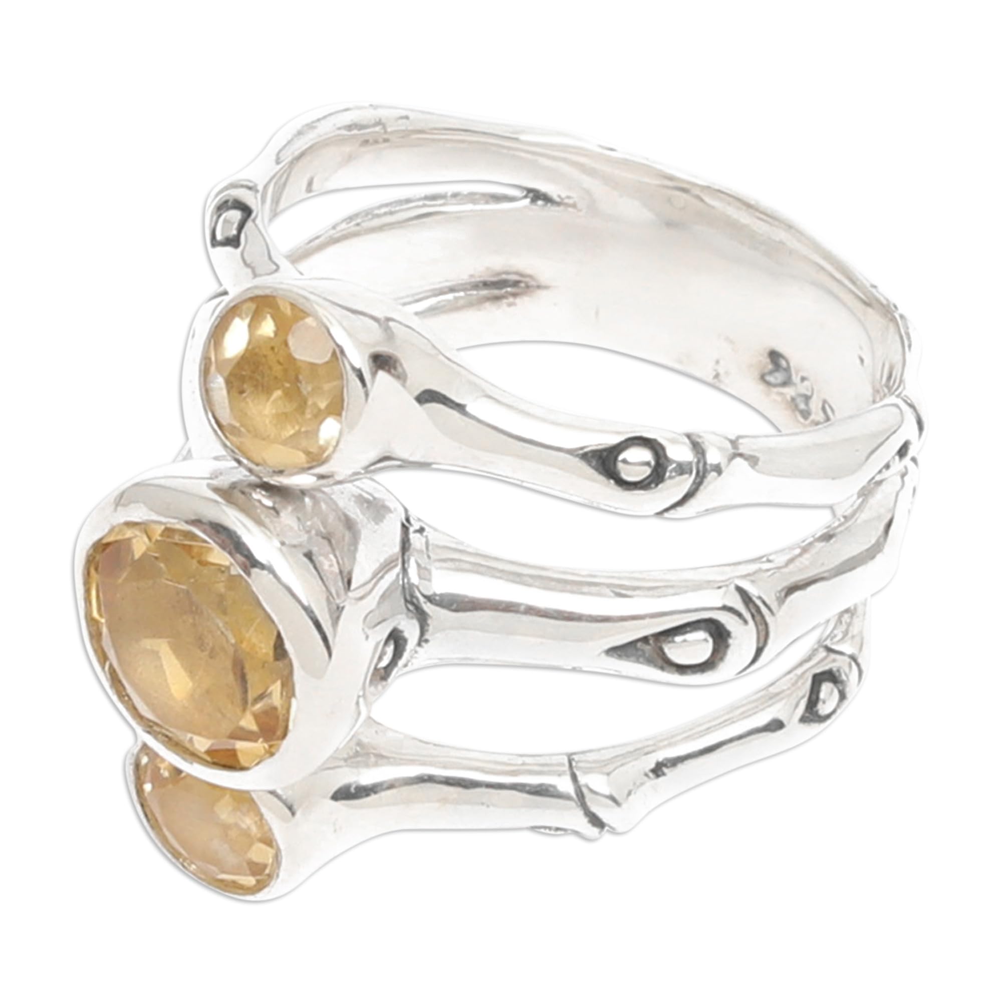 NOVICA Artisan Handmade Citrine Multistone Ring Sterling Silver Indonesia Yellow Cocktail Spicy Mustard Primrose Leaf Tree Birthstone [ring Front 0.8 in L x 0.4 in W x 0.4 in H Band Width 7 mm W] '