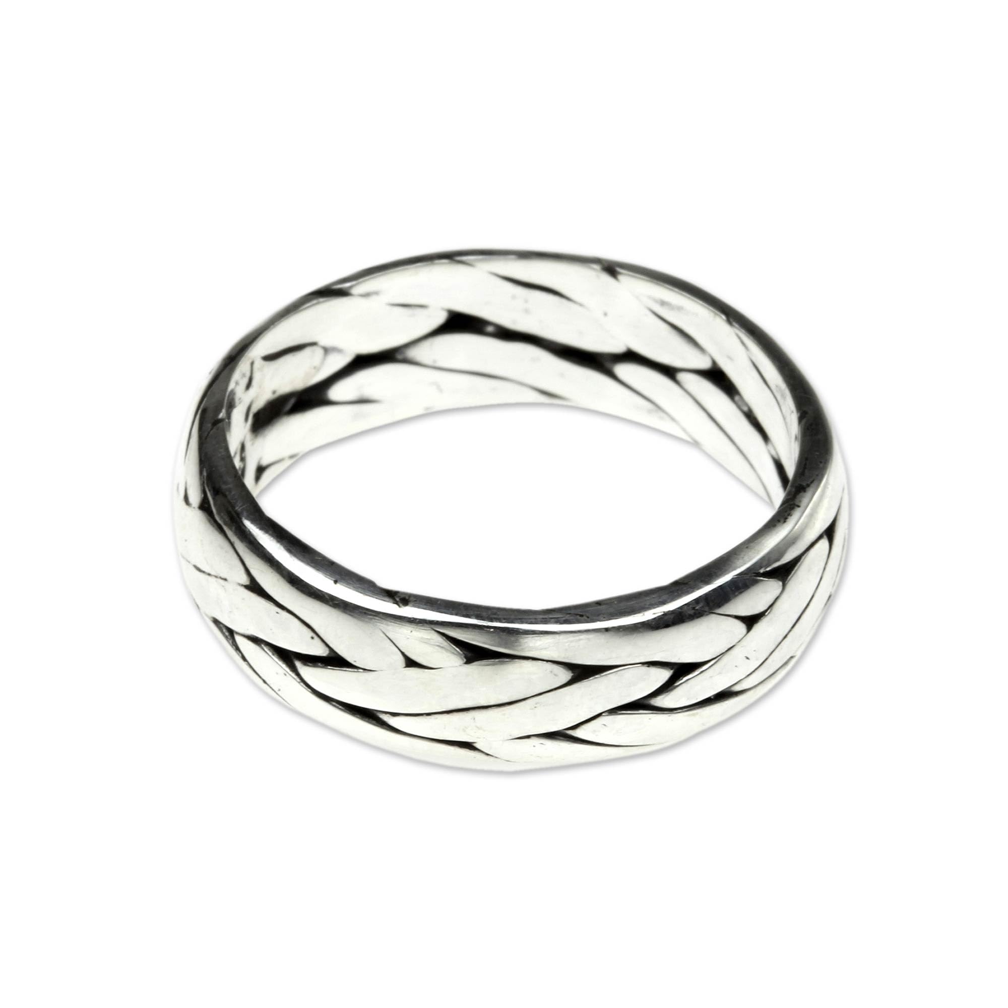 NOVICA Artisan Handmade Sterling Silver Band Ring Unisex Braided from Bali No Stone Indonesia [band Width 7 mm W] ' Singaraja Weave'