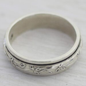 NOVICA Artisan Handmade Sterling Silver Meditation Spinner Ring with Leaf Motifs from India No Stone Band Tree [band Width 5 mm W] ' Spinning Leaves'