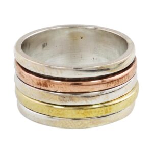 novica artisan handmade .925 sterling silver meditation spinner ring simple copper brass indian [band width 10 mm w] 'sleek simplicity'