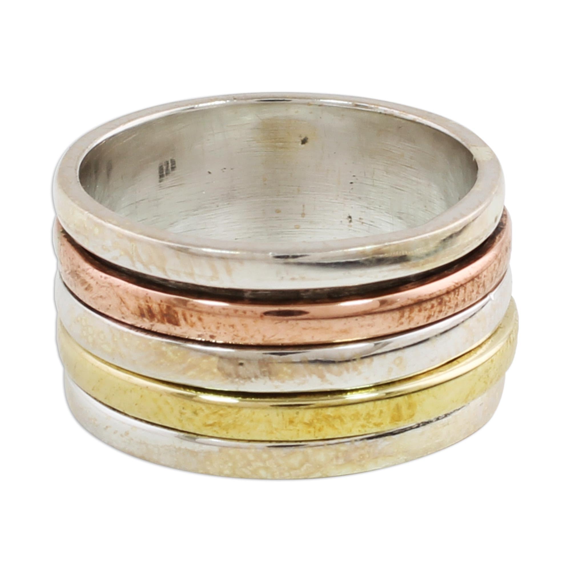 NOVICA Artisan handmade .925 Sterling Silver Meditation Spinner Ring Simple Copper Brass Indian [band Width 10 mm W] 'Sleek Simplicity'