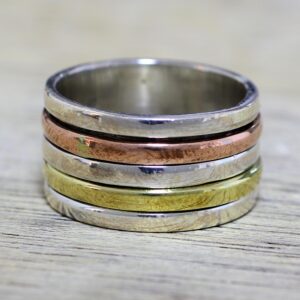 NOVICA Artisan handmade .925 Sterling Silver Meditation Spinner Ring Simple Copper Brass Indian [band Width 10 mm W] 'Sleek Simplicity'