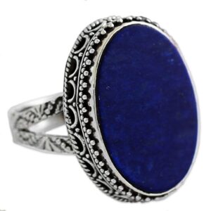 novica artisan handmade lapis lazuli cocktail ring blue oval india sterling silver riverside birthstone [1 in l x 0.8 in w x 0.2 in h] ' pool of memories'