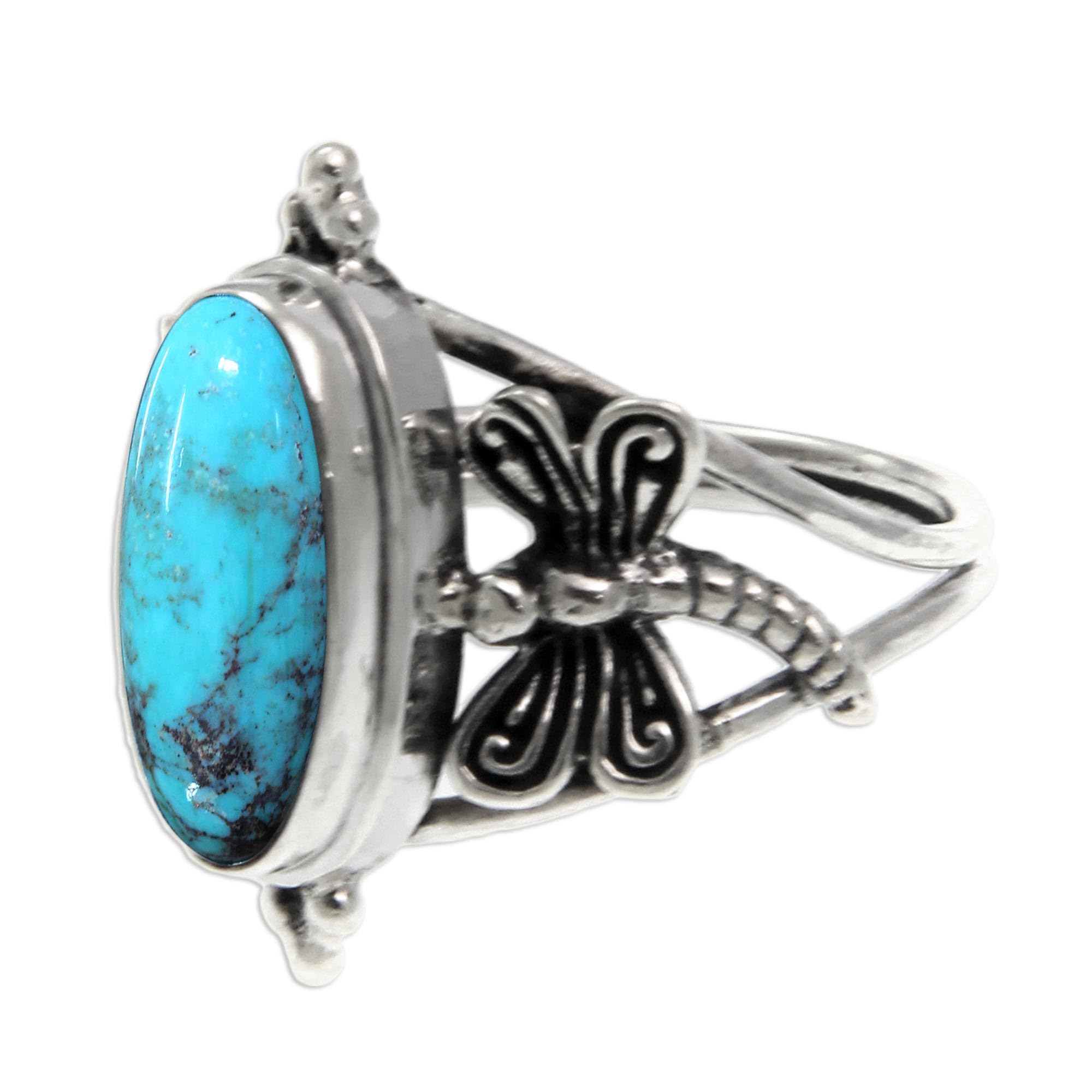 NOVICA Artisan Handmade Sterling Silver Cocktail Ring Magnesite Single Stone Indonesia Animal Themed Dragonfly [crownbezel 0.8 in L x 0.3 in W x 0.3 in H Band Width 2 mm W] ' Dragonfly Sky'