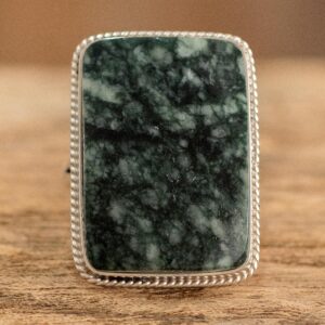 NOVICA Artisan Handmade Jade Cocktail Ring Collectible Modern Sterling Silver Green Guatemala Cypress [crownbezel 1.1 in L x 0.8 in W x 0.2 in H Band Width 3 mm W] ' Maya Princess'