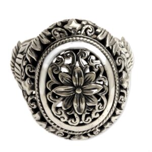 NOVICA Artisan Handmade Sterling Silver Flower Ring Floral Cocktail No Stone Indonesia [crownbezel 0.9 in L x 0.8 in W x 0.2 in H Band Width 4 mm W] ' Precious Lotus'