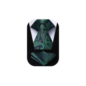 hisdern green ties for men paisley mens tie pocket square woven classic floral tie handkerchief set tuxedo wedding formal necktie emerald forest green