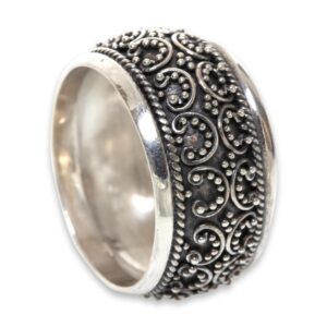 novica artisan handmade sterling silver band ring balinese style jewelry no stone indonesia cultural [band width 10 mm w] ' celuk garland'