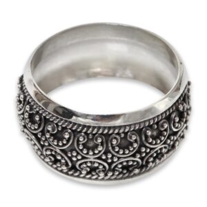 NOVICA Artisan Handmade Sterling Silver Band Ring Balinese Style Jewelry No Stone Indonesia Cultural [band Width 10 mm W] ' Celuk Garland'