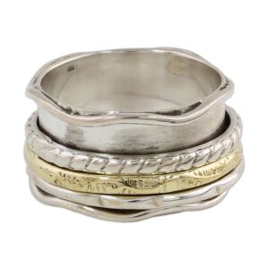 novica artisan handcrafted sterling silver meditation spinner ring brass indian no stone [band width 10 mm w] ' spinning grace'