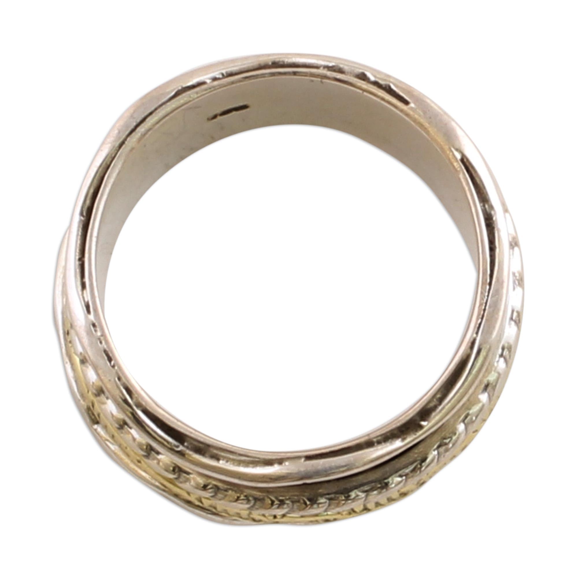 NOVICA Artisan Handcrafted Sterling Silver Meditation Spinner Ring Brass Indian No Stone [band Width 10 mm W] ' Spinning Grace'