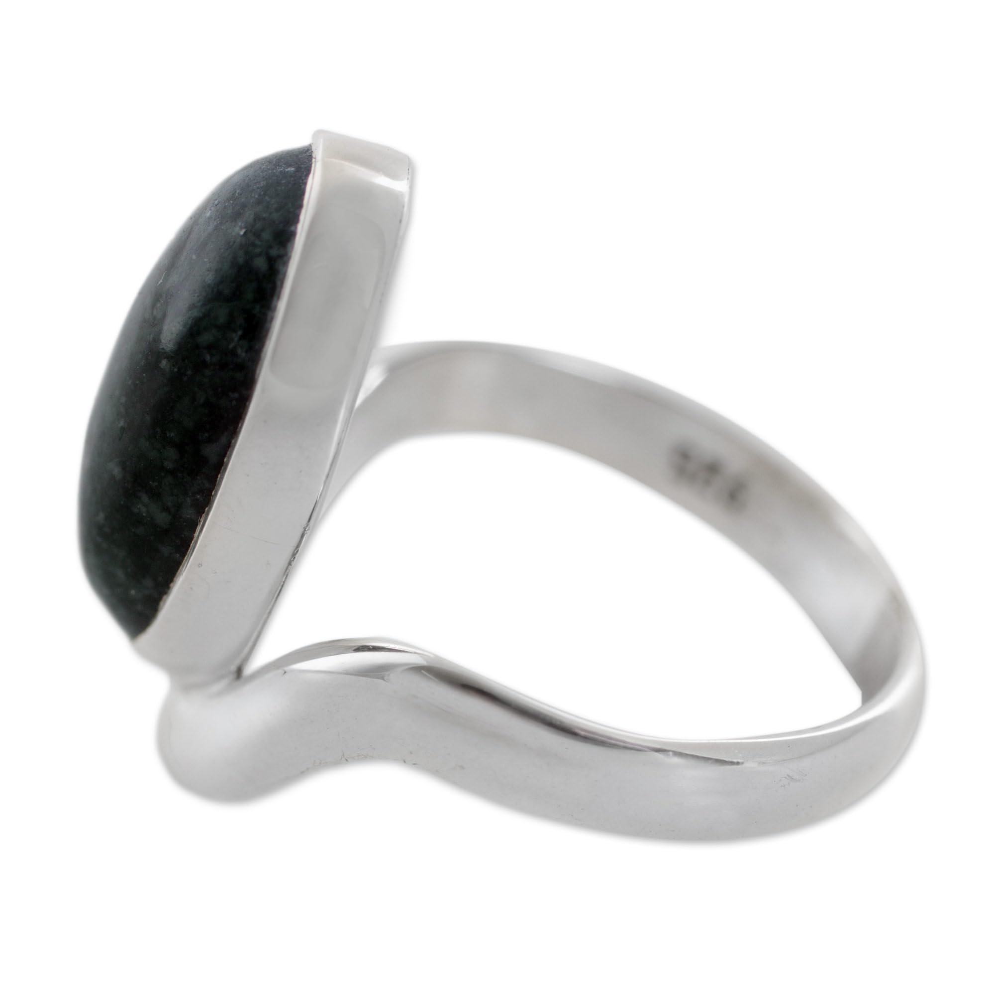 NOVICA Artisan Handmade Jade Cocktail Ring Dark Green on Sterling Silver Artisan Crafted Single Stone Guatemala Nature Modern [crownbezel 0.6 in L x 0.4 in W x 0.2 in H Band Width 3 mm W] ' Secret