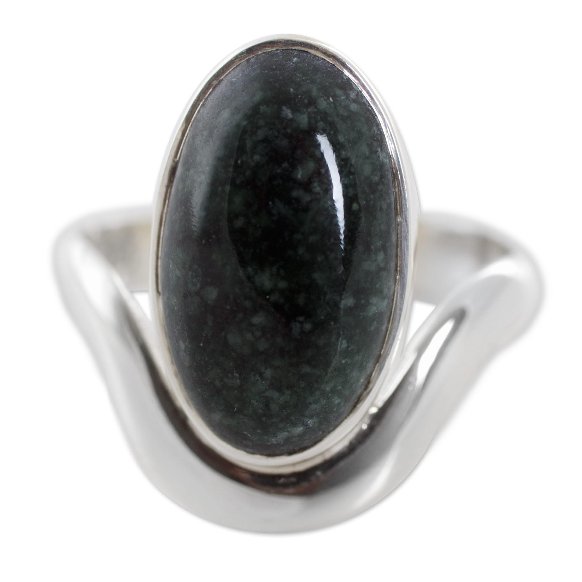 NOVICA Artisan Handmade Jade Cocktail Ring Dark Green on Sterling Silver Artisan Crafted Single Stone Guatemala Nature Modern [crownbezel 0.6 in L x 0.4 in W x 0.2 in H Band Width 3 mm W] ' Secret