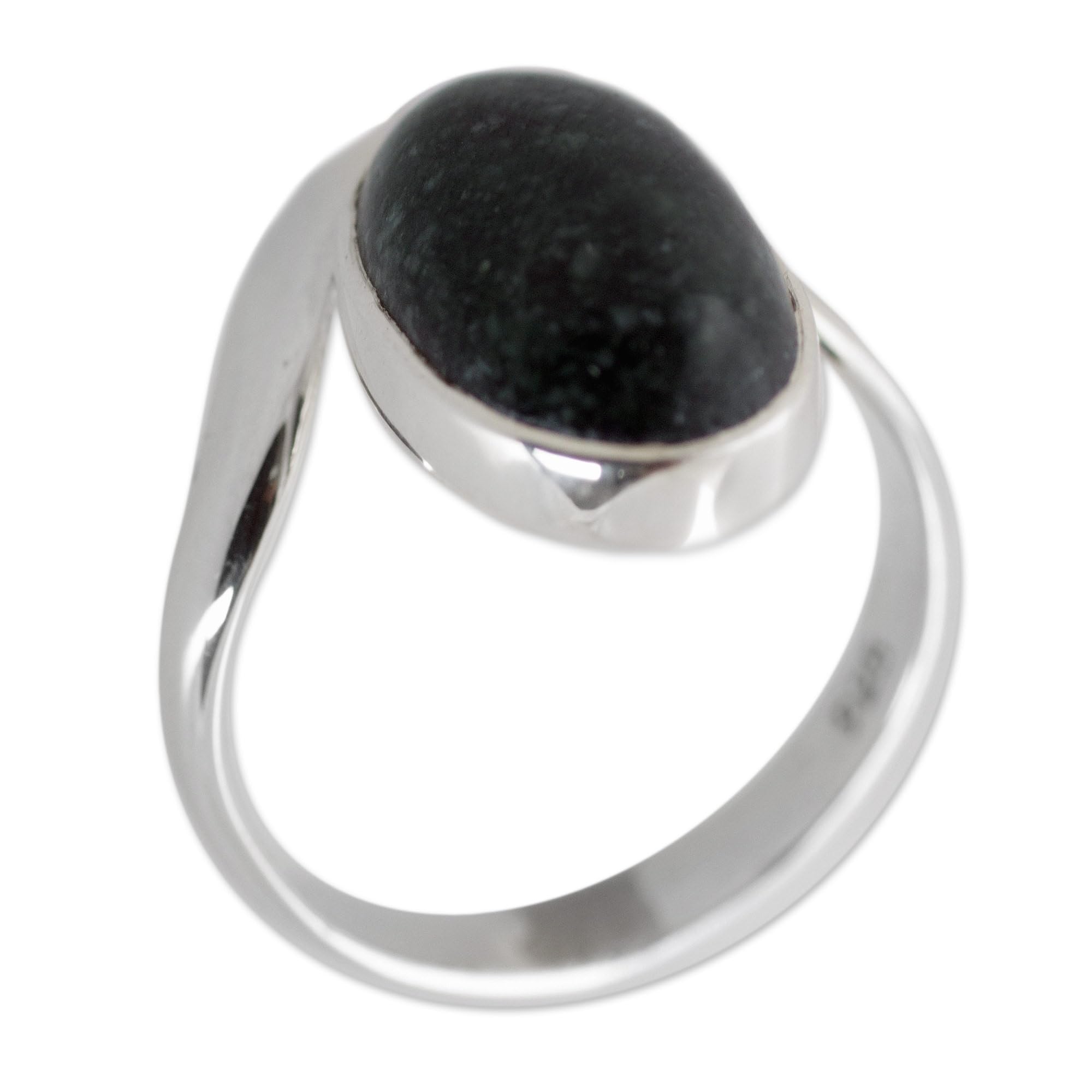 NOVICA Artisan Handmade Jade Cocktail Ring Dark Green on Sterling Silver Artisan Crafted Single Stone Guatemala Nature Modern [crownbezel 0.6 in L x 0.4 in W x 0.2 in H Band Width 3 mm W] ' Secret