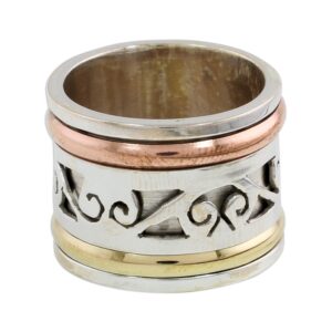 novica artisan handmade sterling silver meditation spinner ring copper brass indian spiral no stone [band width 15 mm w] ' spinning clouds'