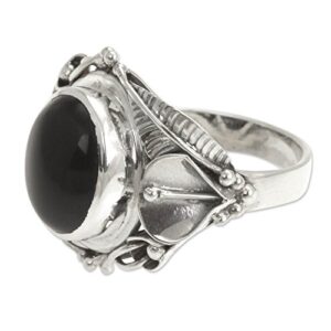 NOVICA Artisan Handmade Onyx Flower Ring Women's Floral Sterling Silver Cocktail Black Indonesia Birthstone [crownbezel 0.7 in H x 0.3 in W x 0.3 in D Band Width 0.1 in W] ' Nest of Lilies'