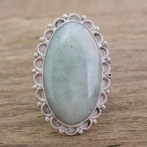 NOVICA Artisan Handmade Jade Cocktail Ring Guatemalan Crafted Light Green Silver Sterling Desert Sage Floral [crownbezel 1.3 in L x 0.9 in W x 0.3 in H Band Width 3 mm W] ' Pale Dahlia'