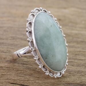 NOVICA Artisan Handmade Jade Cocktail Ring Guatemalan Crafted Light Green Silver Sterling Desert Sage Floral [crownbezel 1.3 in L x 0.9 in W x 0.3 in H Band Width 3 mm W] ' Pale Dahlia'