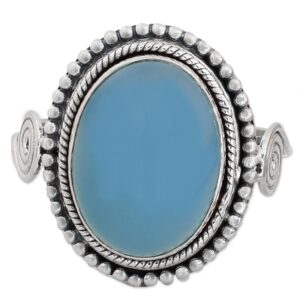 novica artisan handmade chalcedony cocktail ring blue .925 sterling silver from india 'sky reverie'